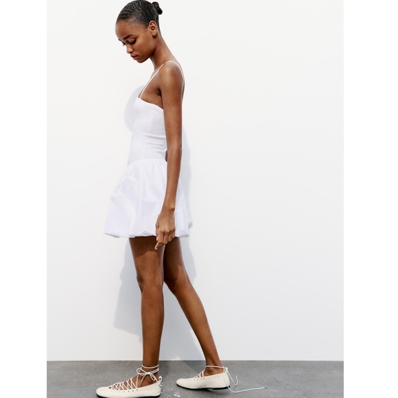 Zara | Dresses | Zara Mixed Rib Poplin Balloon Dress | Poshmark